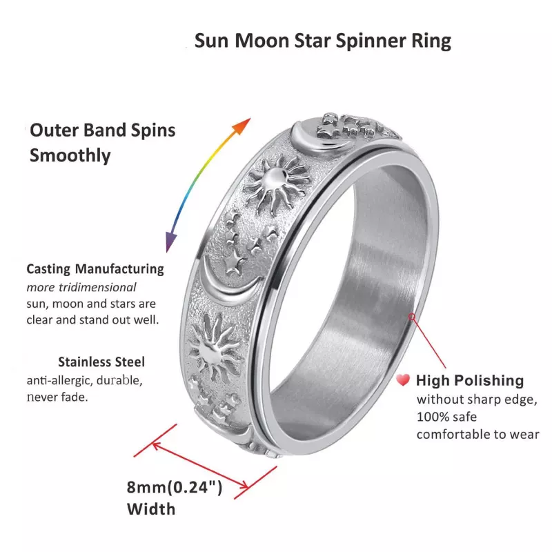 INF Mond und Stern Anti-Stress-Ring aus Edelstahl