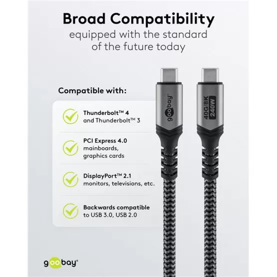 INF USB-C™-Kabel mit Textilmantel, USB4™, 240 W, 40 Gbit/s, Power
