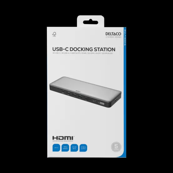 INF USB-C-Dock, dreifach, 2x HDMI/DP, USB-C/USB-A/RJ45/SD/3,5 mm