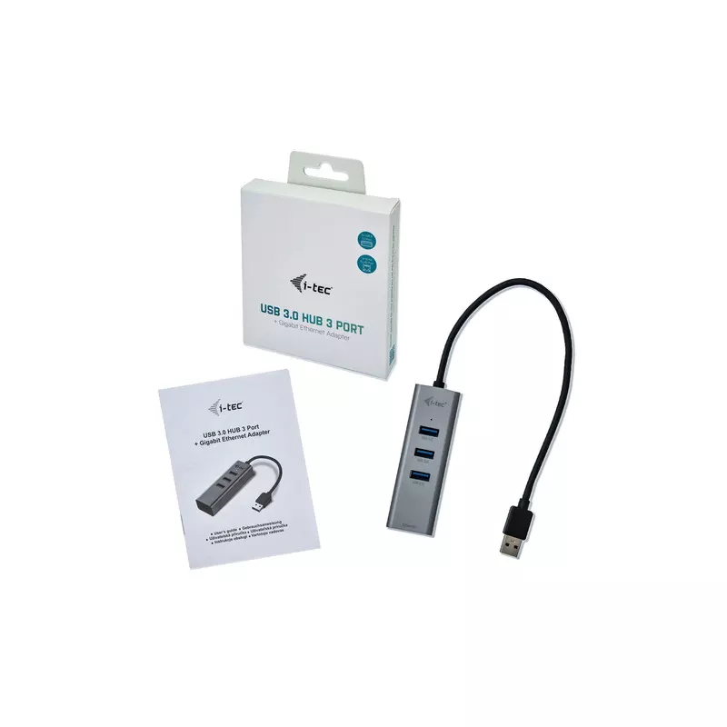 INF i-tec Metal USB 3.0 HUB 3 Port + Gigabit Ethernet Adapter, USB 3.2