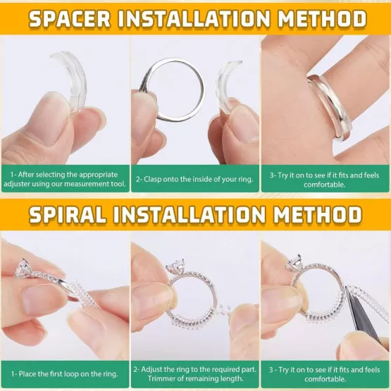 INF Unsichtbares Silikon-Ringgrößen-Adjuster-Set - 15er Herz-Spirale